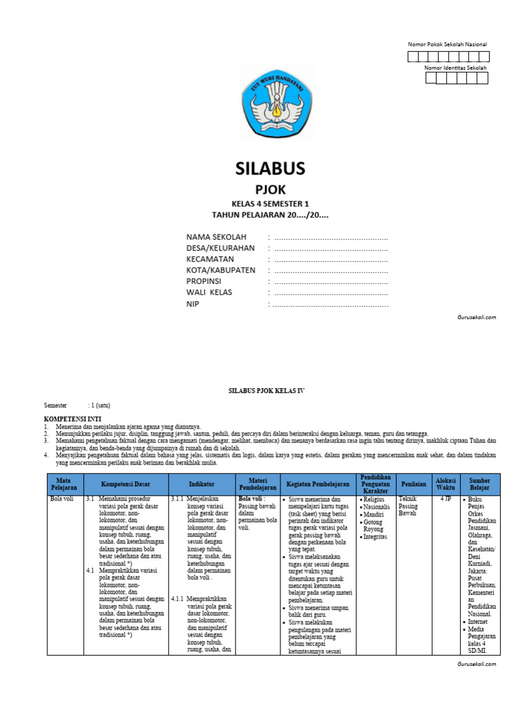 Silabus PJOK Kelas 4 Semester 1 | PDF