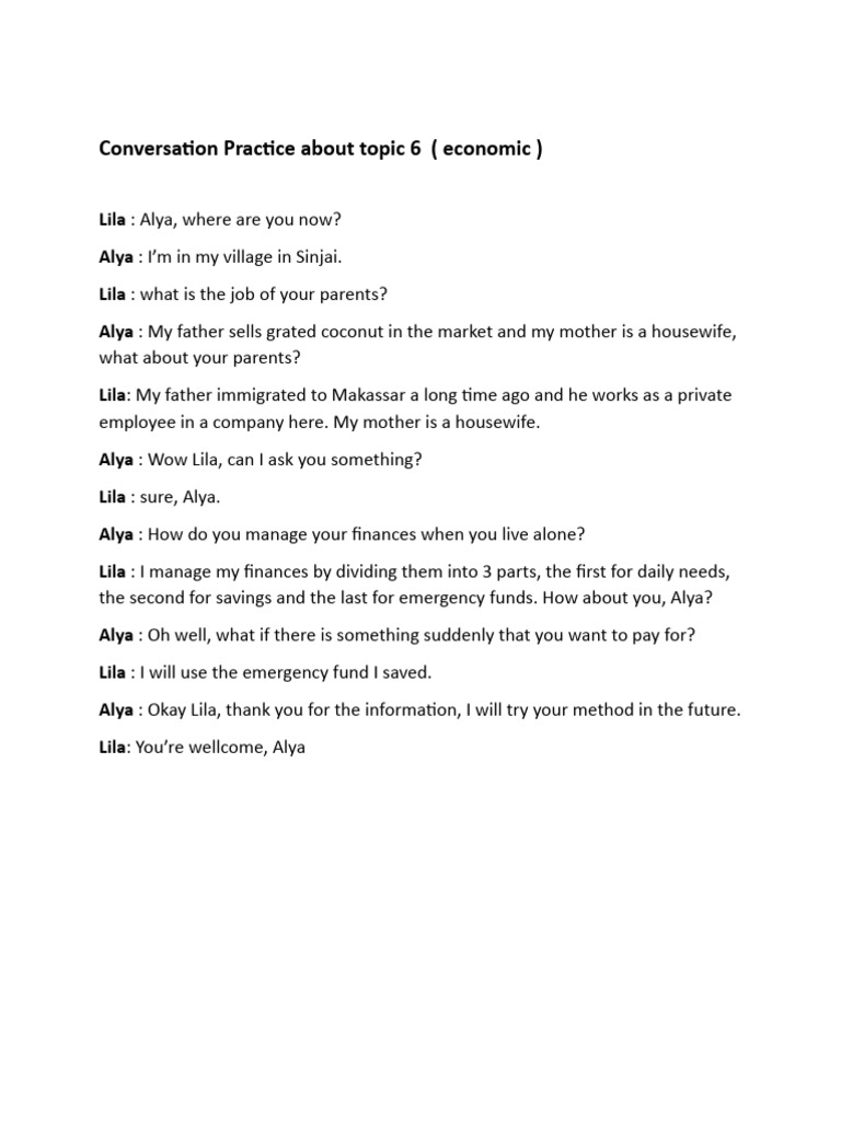 Economic Conversation Practice: Finances | PDF