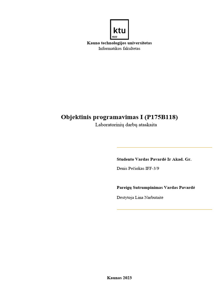 Objektinio Programavimo Ataskaita | PDF