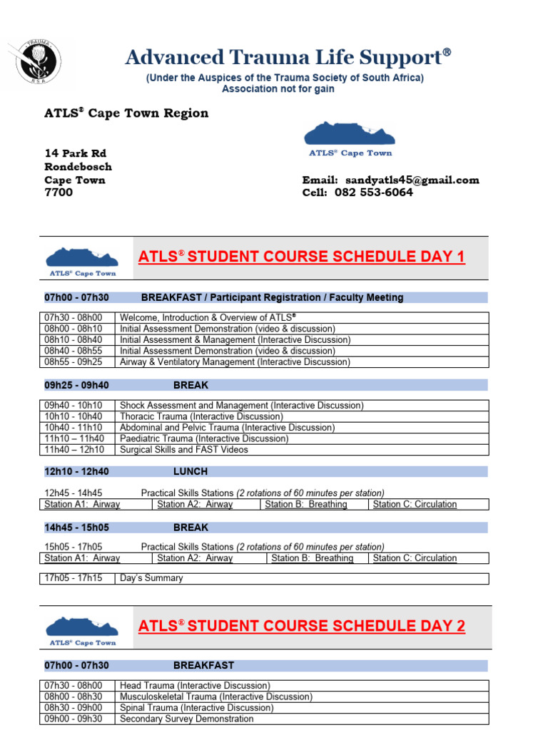 2021 Cape Town Atls Course Schedule | PDF | Injury | Biomechanics
