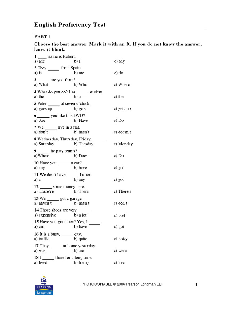 Pearson English Proficiency Test | PDF