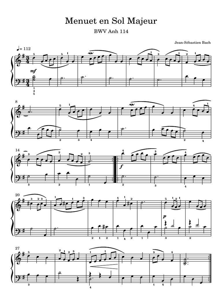 Menuet en Sol Majeur Bach Partition | PDF