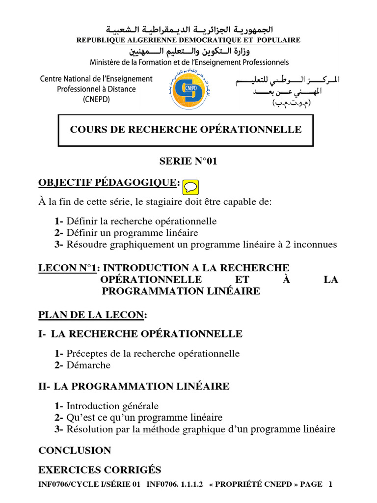 Cours de Recherche Opérationnelle | PDF | Recherche opérationnelle ...