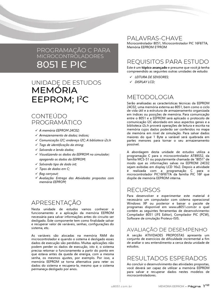 Capacidade da Memória EEPROM 24C02 | PDF | Armazenamento de dados de ...