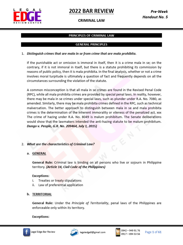 2022 Preweek Ho 5 - Criminal Law | PDF | Crimes | Crime & Violence