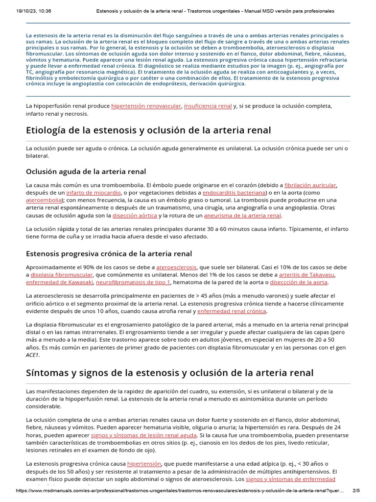 Estenosis y Oclusión de La Arteria Renal - Trastornos Urogenitales ...