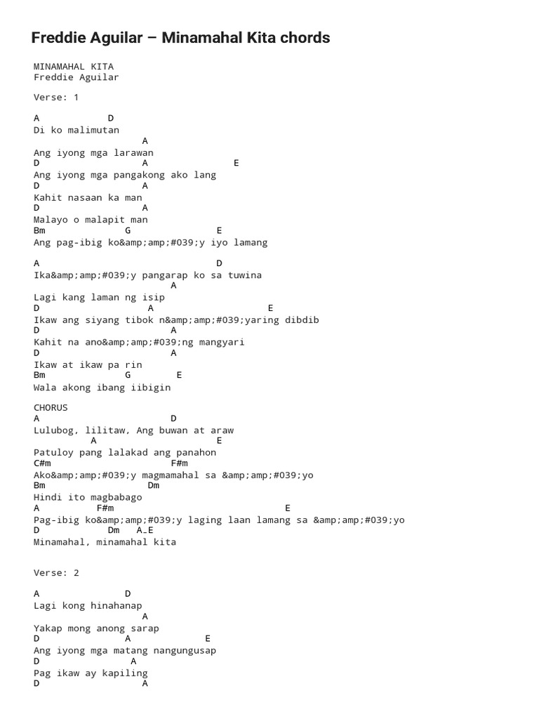 Minamahal Kita Chords With Lyrics by Freddie Aguilar For Guitar and ...
