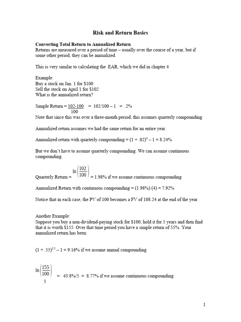 1 Risk-and-Return-Basics | PDF | Standard Deviation | Variance