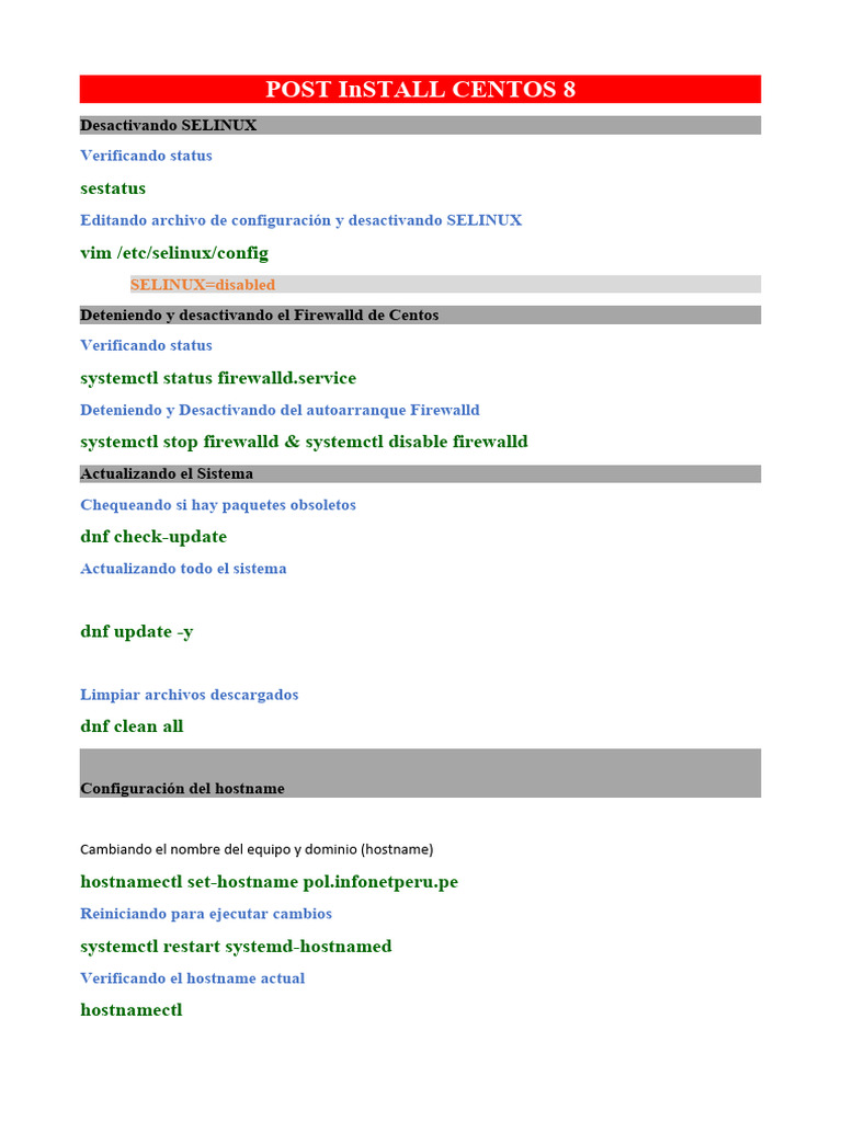 Guía de Configuración Post-Instalación CentOS 8 | PDF