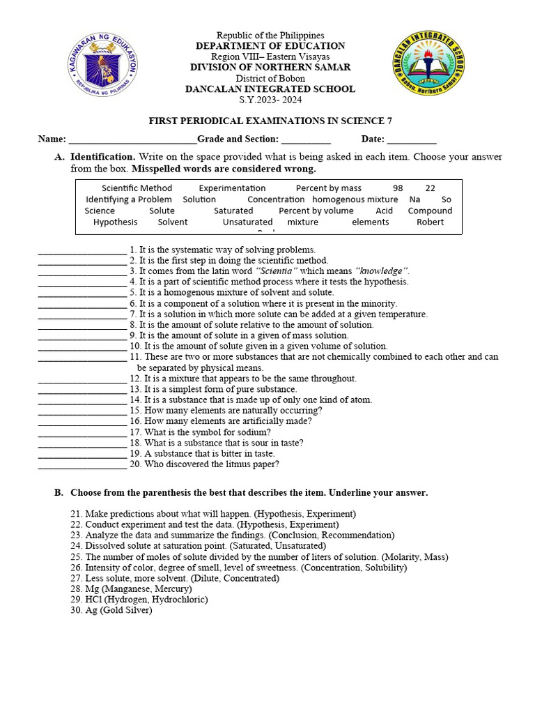 SCIENCE 7 - Quarter 1 | PDF | Solubility | Concentration