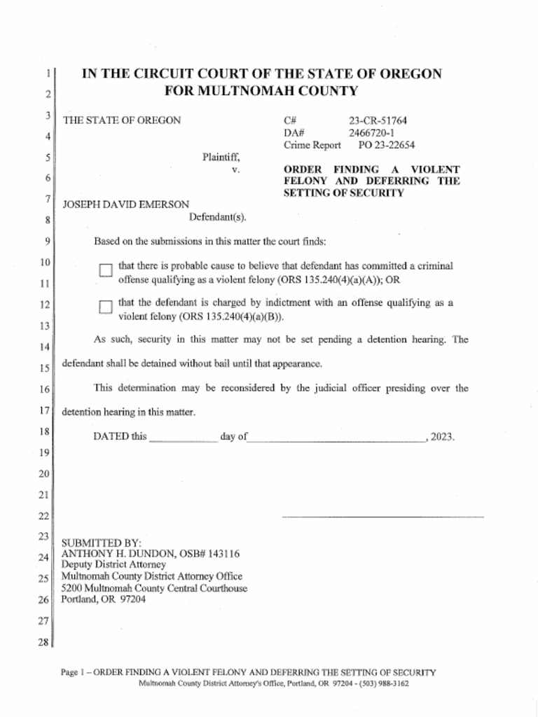 Charging Documents in Joseph Emerson Case | PDF