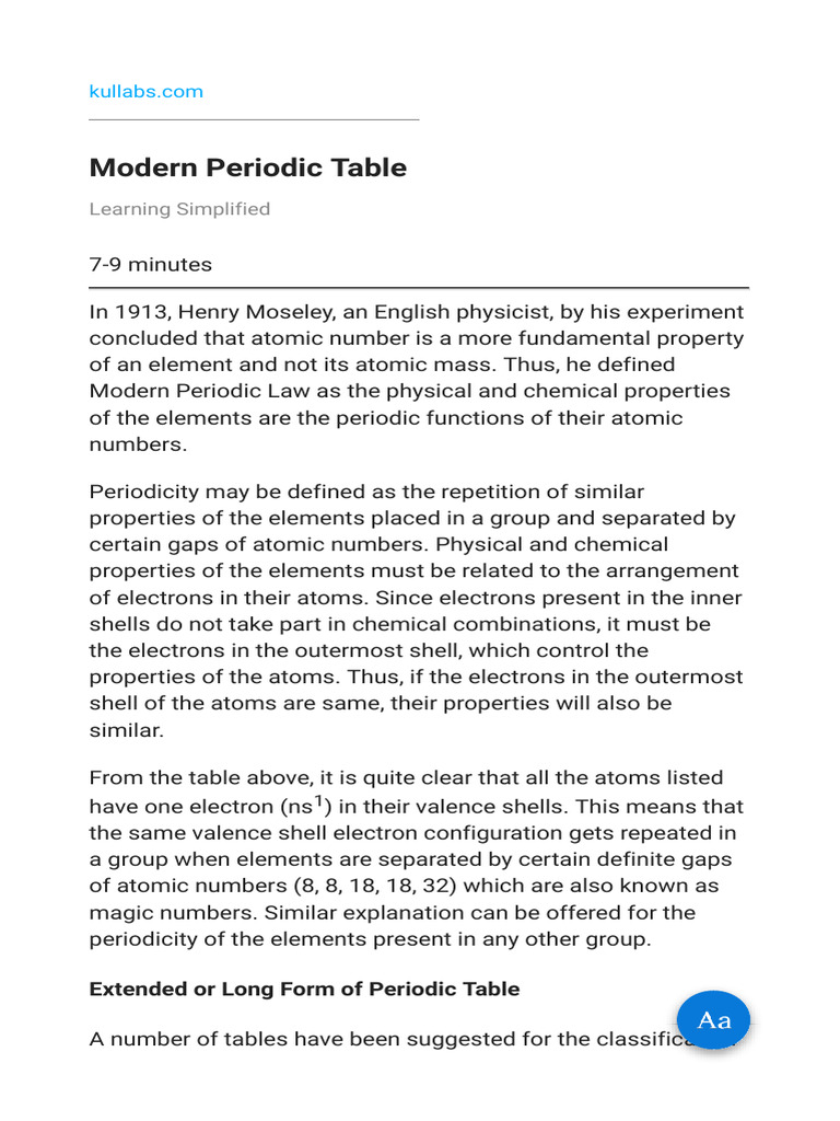Modern Periodic Table | PDF | Periodic Table | Electron Configuration