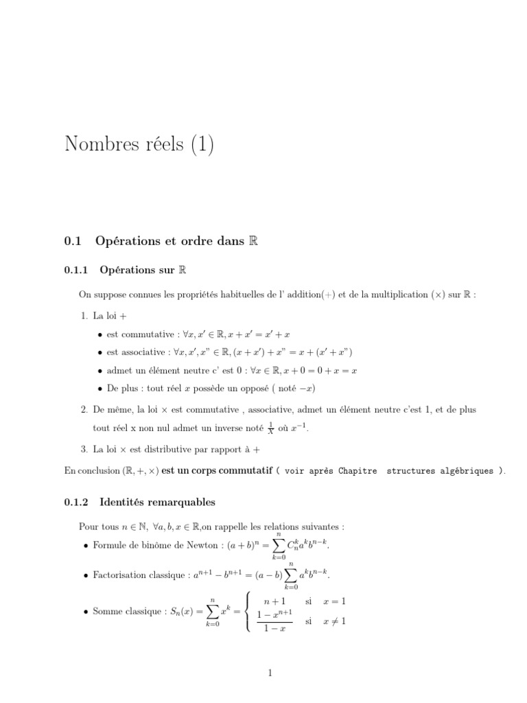Propriétés et Opérations sur les Nombres Réels | PDF | Nombre rationnel | Inégalité (mathématiques)
