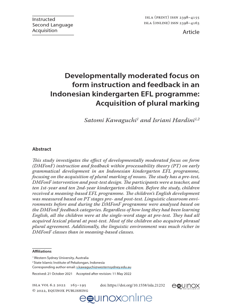 Developmentally Moderated Focus On Form - ISLA 2022 | PDF | Grammatical ...