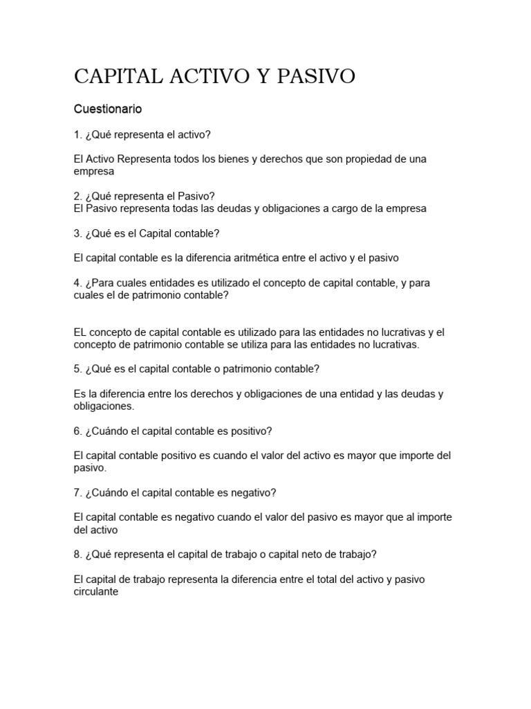 Capital Activo y Pasivo | PDF | Contabilidad | Capital de trabajo