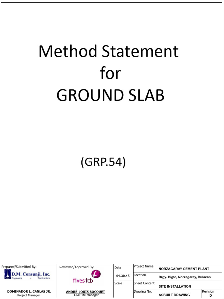 Ground Slab Installation Method Statement | PDF | Concrete | Civil ...