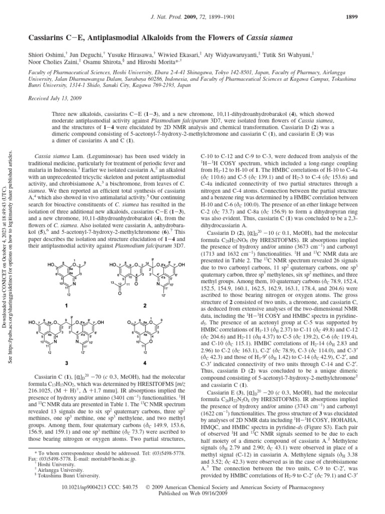 2009 Cassiarins C E, Aisla y Antiplasmodial | Download Free PDF | Two Dimensional Nuclear ...