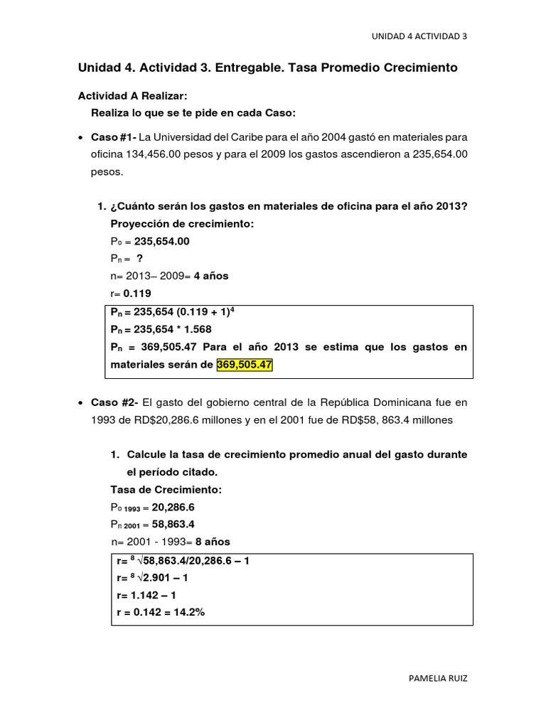 Unidad 4. Actividad 3. Entregable. Tasa Promedio Crecimiento | PDF | Economias