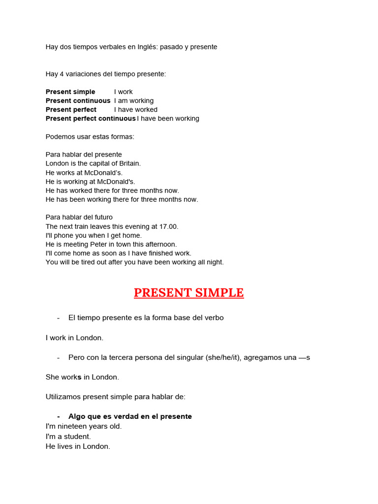 Present y Past Simple | PDF | Linguistics