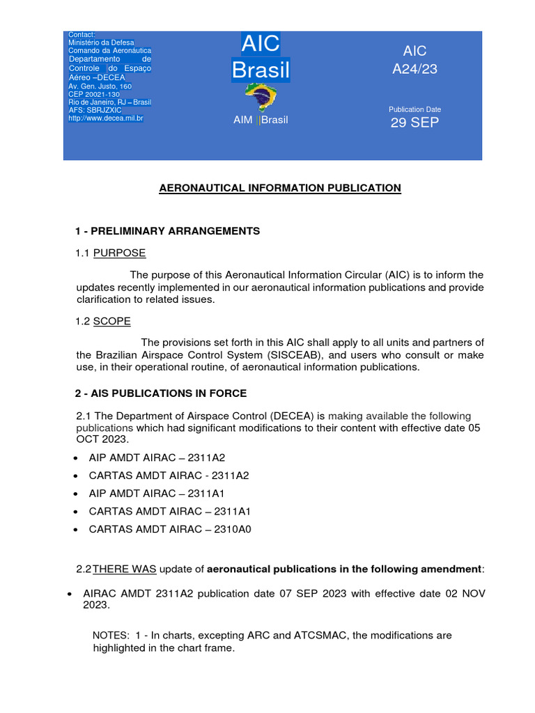Aic-A 24 - 23 | PDF | Air Traffic Control | Aviation Safety