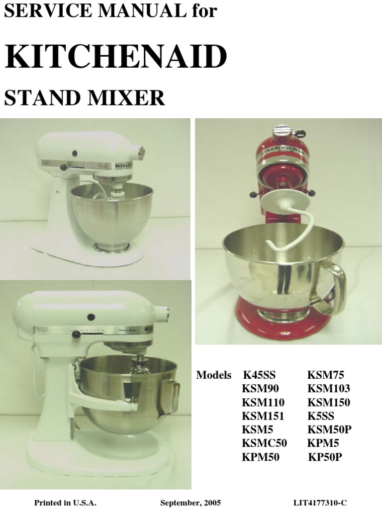 KitchenAid Stand Mixer Service Manual | PDF | Gear | Electric Motor