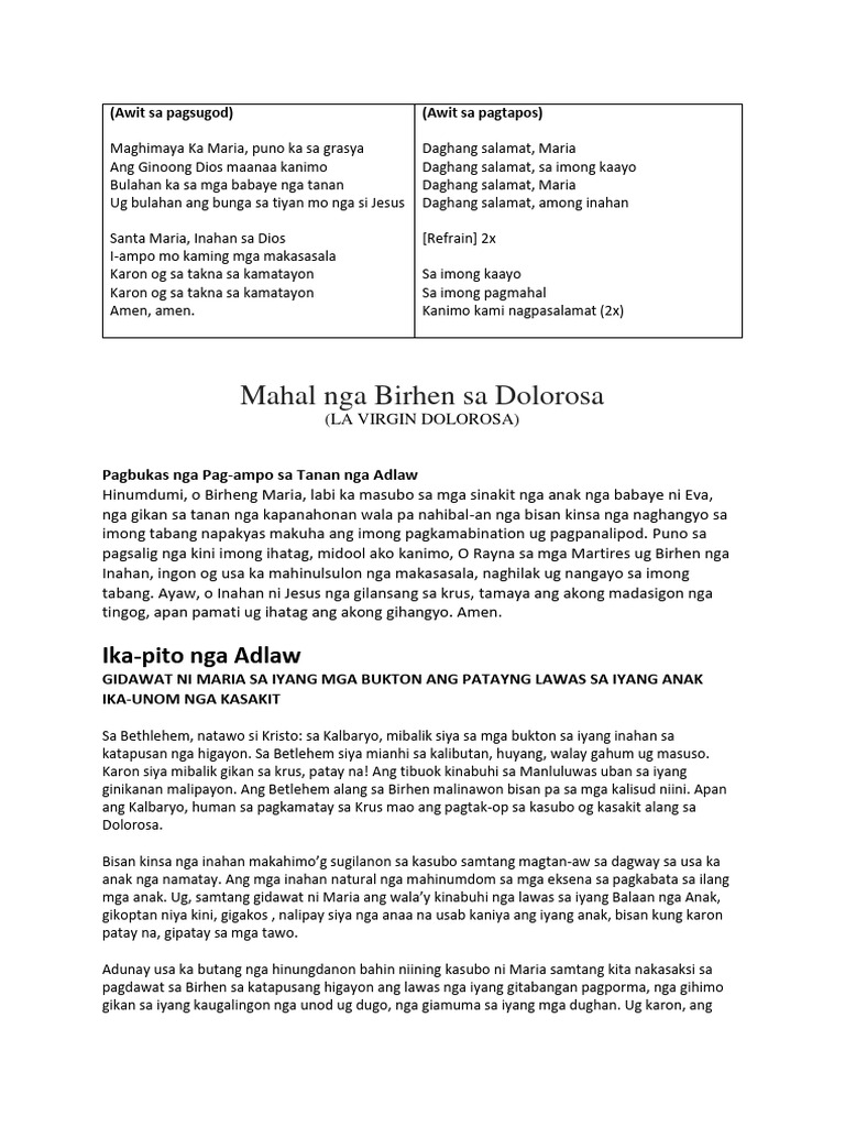 Birhen Dolorosa Bisaya 7th Day | PDF