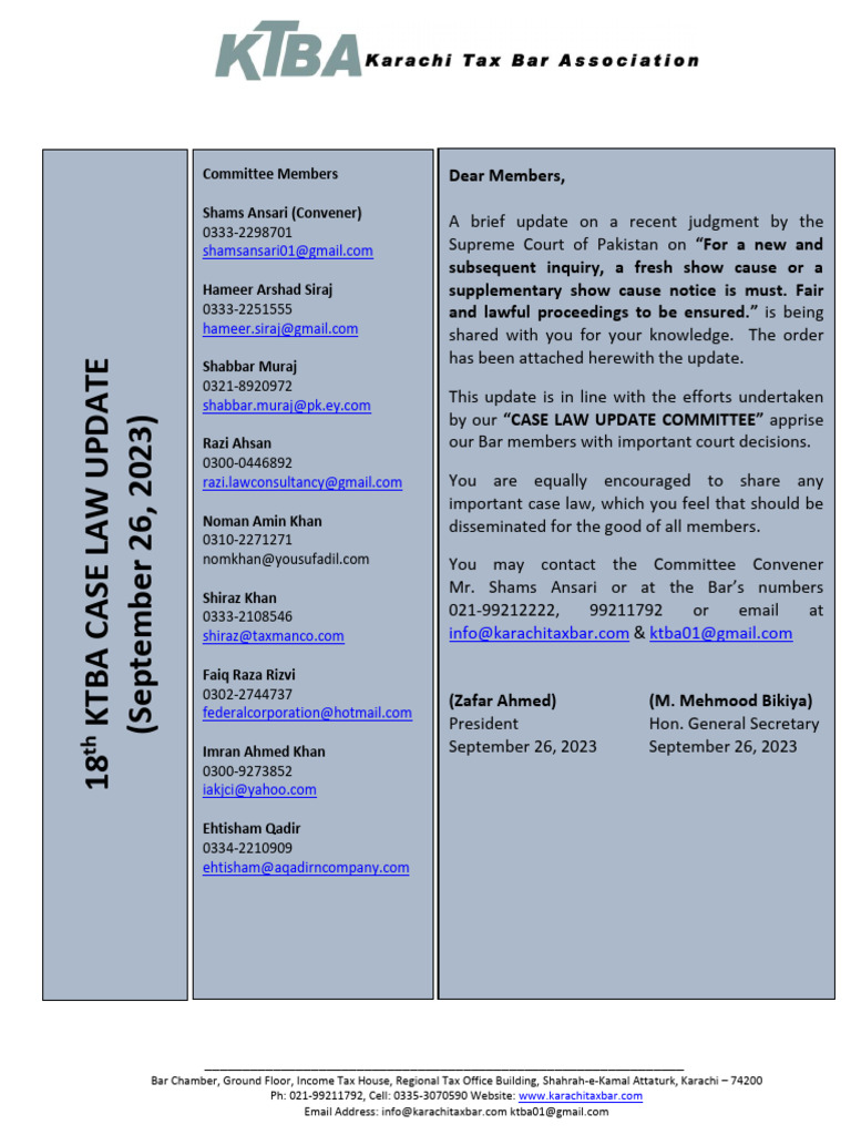 18th KTBA Case Law UPDATE For A New and Subsequent Inquiry, A Fresh ...