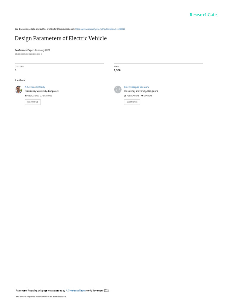 Design Parameters for Electric Vehicles | PDF | Electric Motor ...