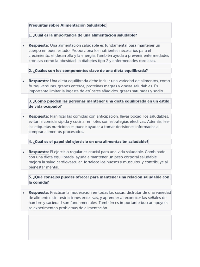 Preguntas sobre Alimentación Saludable | PDF | Alimentos | Dieta