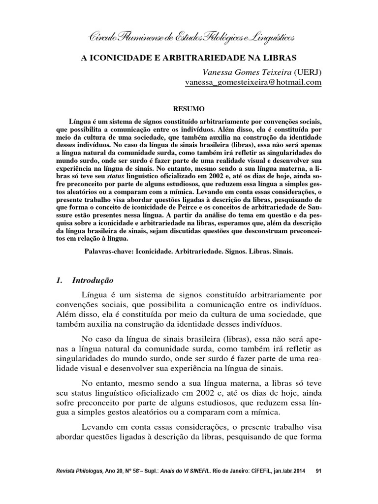 A Iconicidade e A Arbitrariedade Da Libras | PDF | Linguística | Semiótica