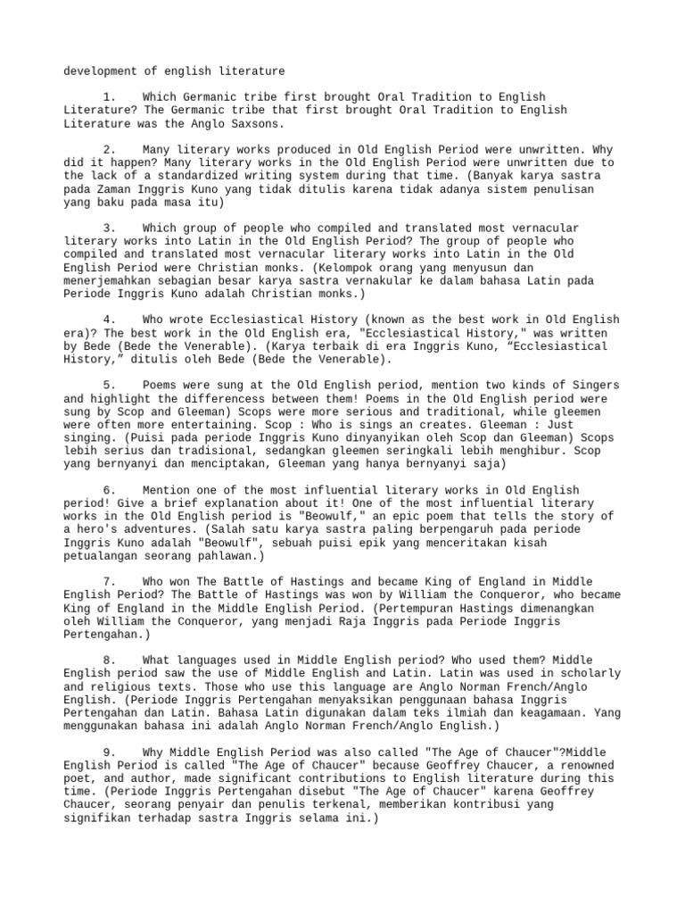 Development of English Literature | PDF