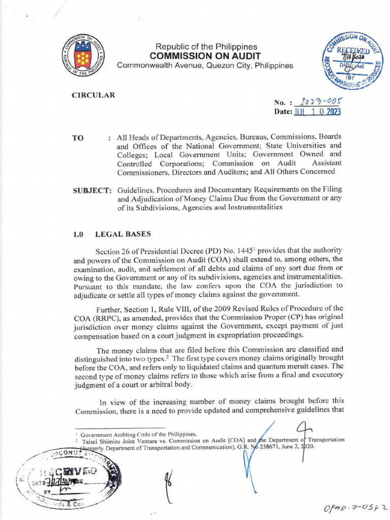 COA 2023-05 Procedure For Filing Money Claims | PDF