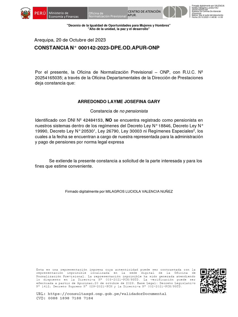 Constancia 000142 2023 Dpe - Od.apur | PDF