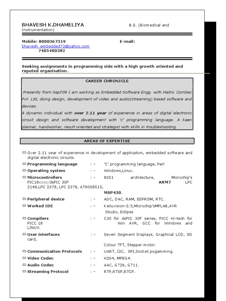 Embedded Software Engineer CV | PDF | Embedded System | Streaming Media