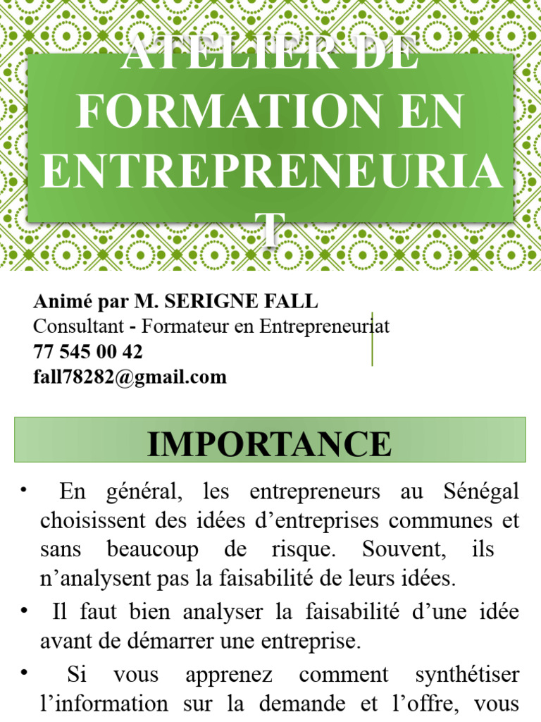 Atelier de Formation en Entrepreneuriat | PDF
