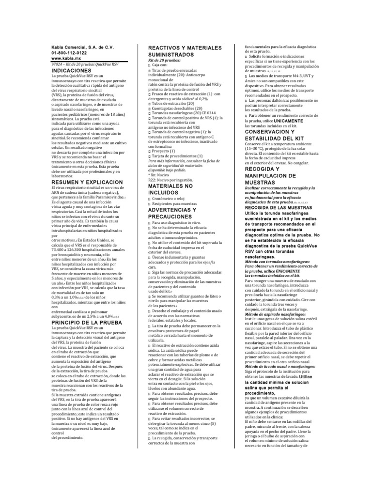 QuickVue RSV-1 Instructivo | PDF