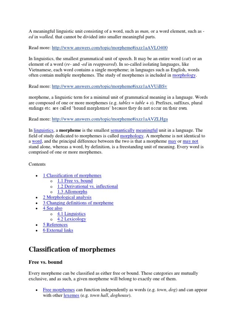 A Meaningful Linguistic Unit Consisting of A Word | PDF | Morphology ...