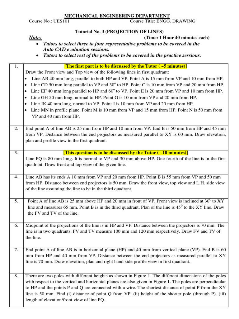 Tutorial 3 Projection Of Lines Pdf Cartesian Coordinate System 5424