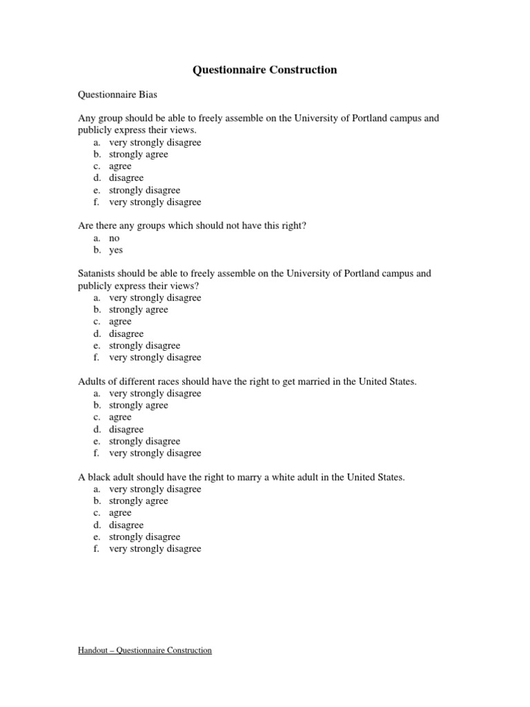 Handout - Questionnaire Construction | PDF | Democratic Party (United ...