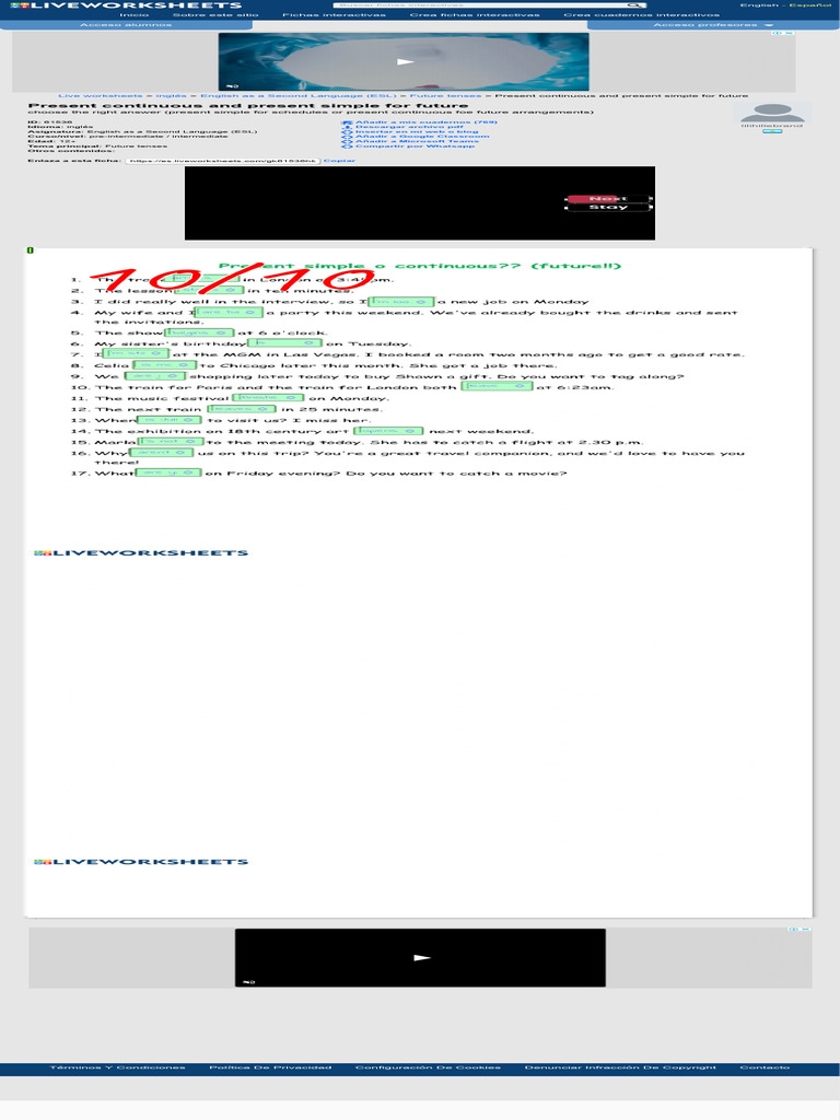 Ejercicio de Present Continuous and Present Simpl | PDF