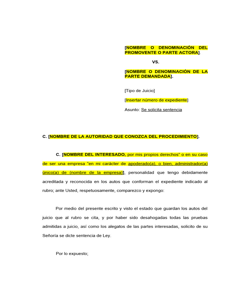 Escrito para Solicitar Se Dicte Sentencia | PDF