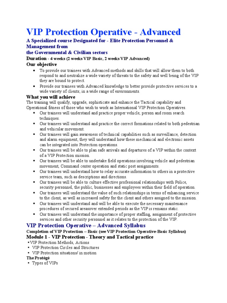 VIP Protection Operative - Advanced | PDF | Krav Maga | National Security