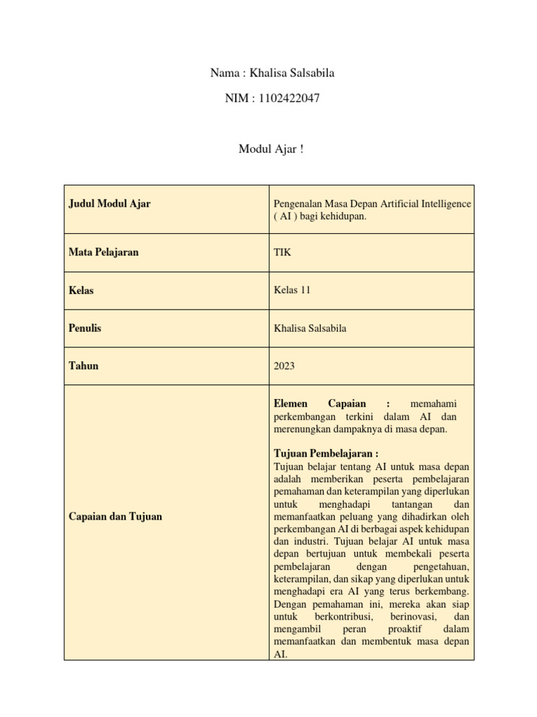 Modul Ajar Khalisa Salsabila Terkait AI | PDF