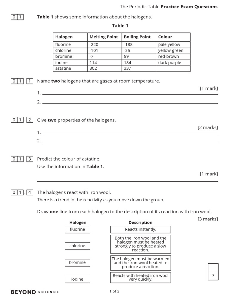 The Periodic Table Practice Exam Questions Higher | PDF | Periodic ...