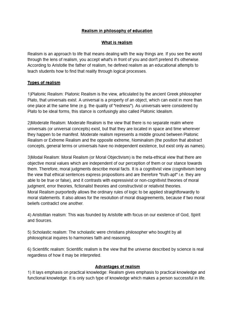 Realism in Philosophy of Education | PDF | Philosophical Realism ...