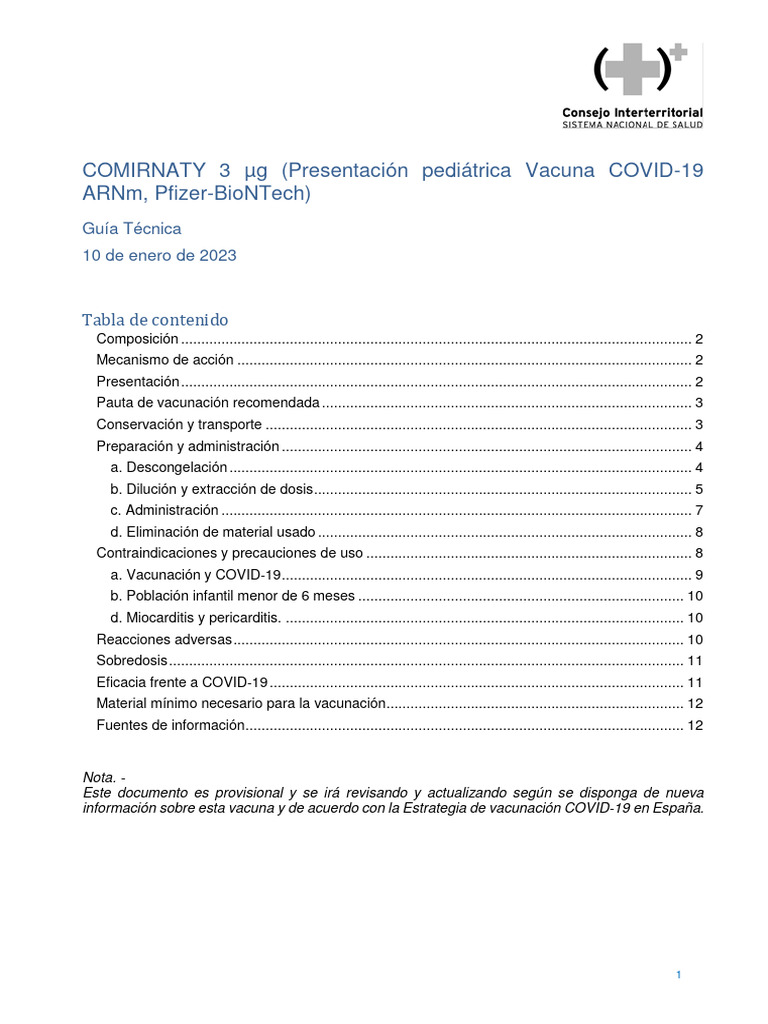 Guia Tecnica Comirnaty 3mcg | PDF | Alergia | Inyección (medicina)