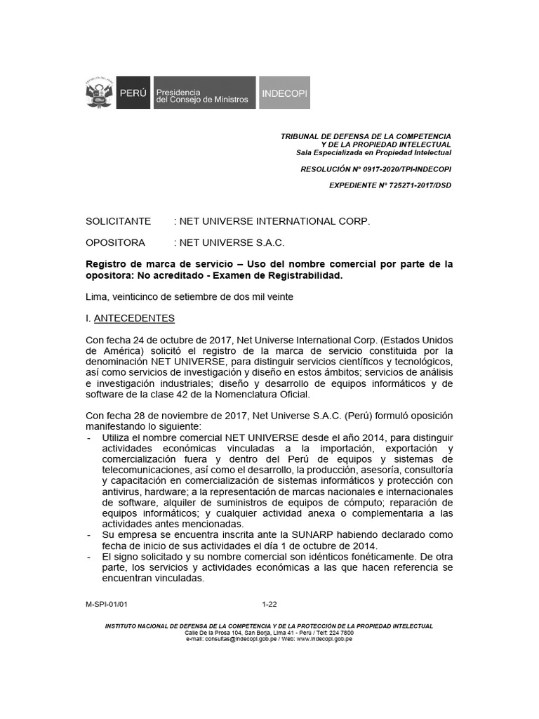 Resolución Marca - Solicitante Net Universe International Corp. | PDF ...
