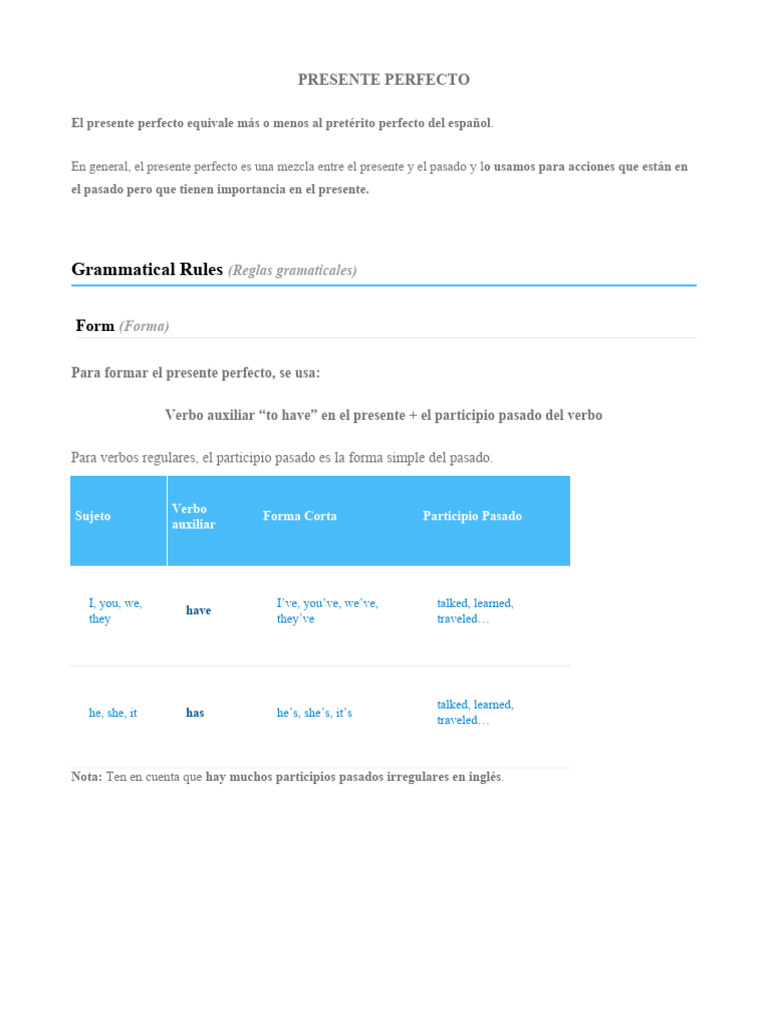 INGLES_PRESENTE PERFECTO_ REGLAS Y USOS | PDF | Verbo | Gramática