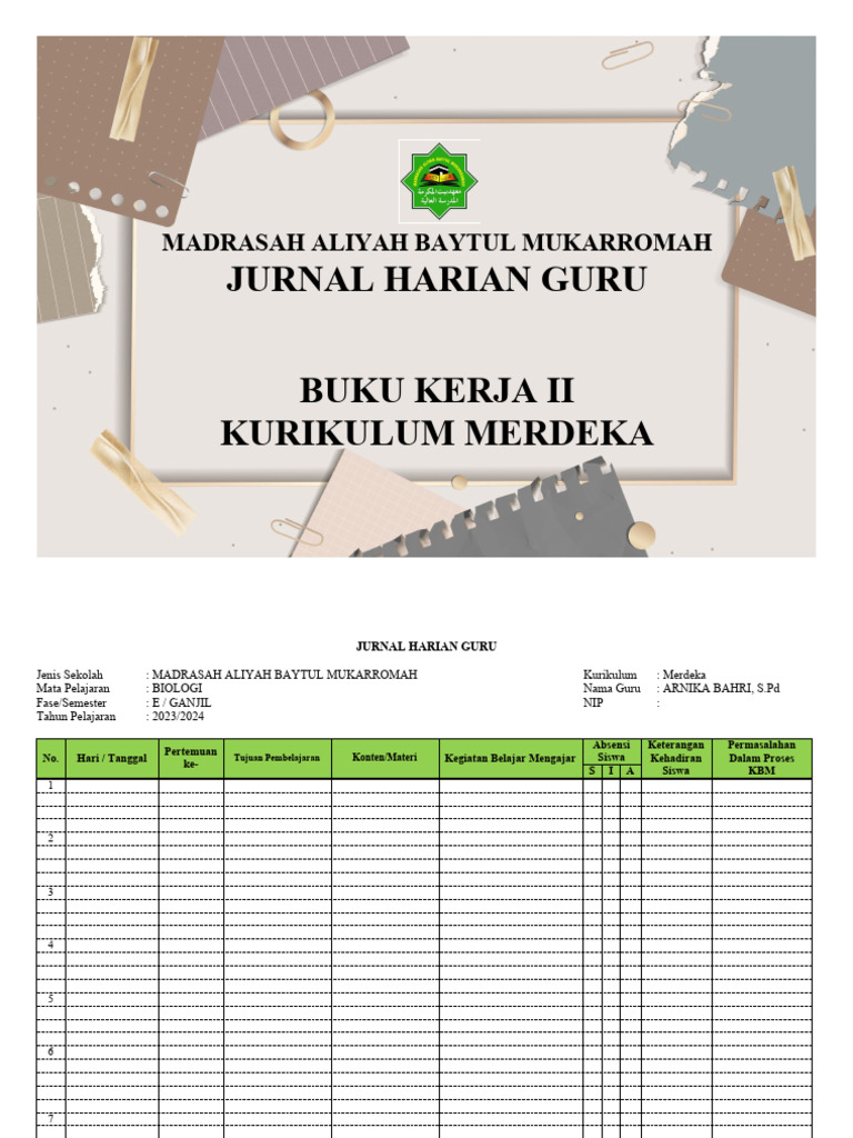 Jurnal Harian Mengajar Guru (Buku Kerja II) | PDF