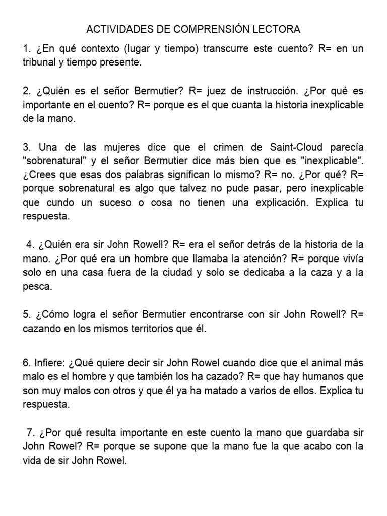 ACTIVIDADES DE COMPRENSIÓN LECTORA.docx 1 | PDF